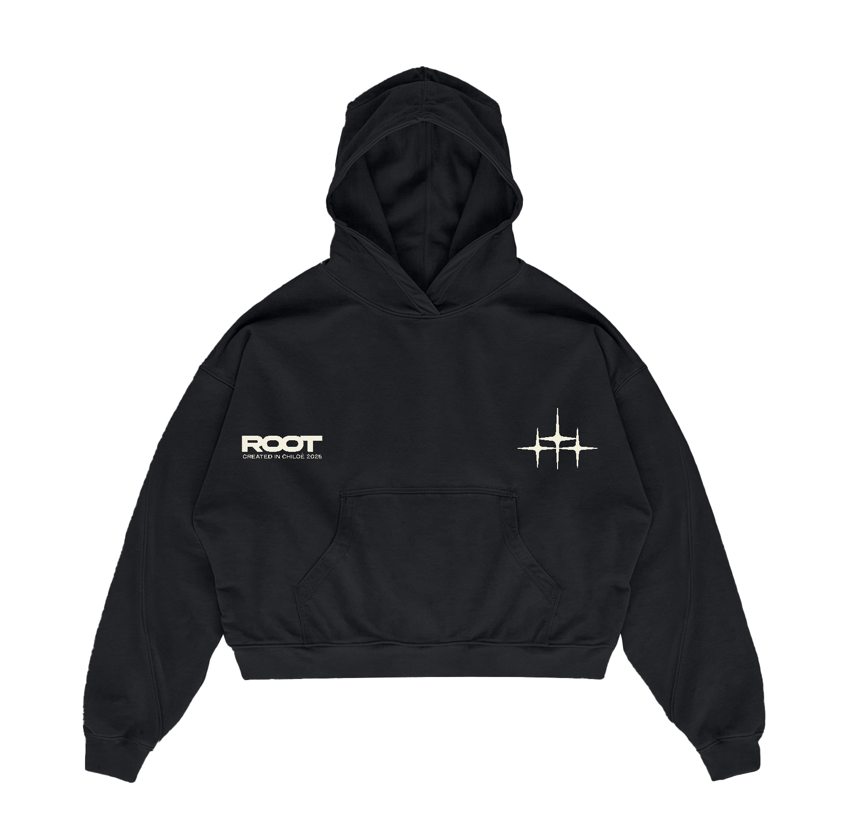 boxy fit hoodie negro "DROP 001" – ROOT STUDIO STORE
